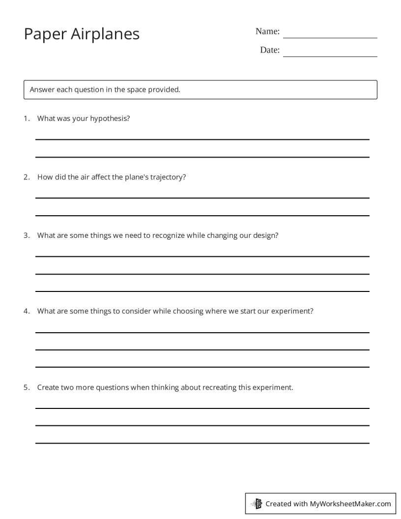Paper Airplanes - My Worksheet Maker: Create Your Own Worksheets