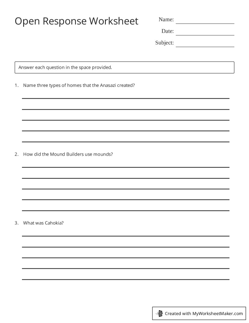Open Response Worksheet - My Worksheet Maker: Create Your Own Worksheets