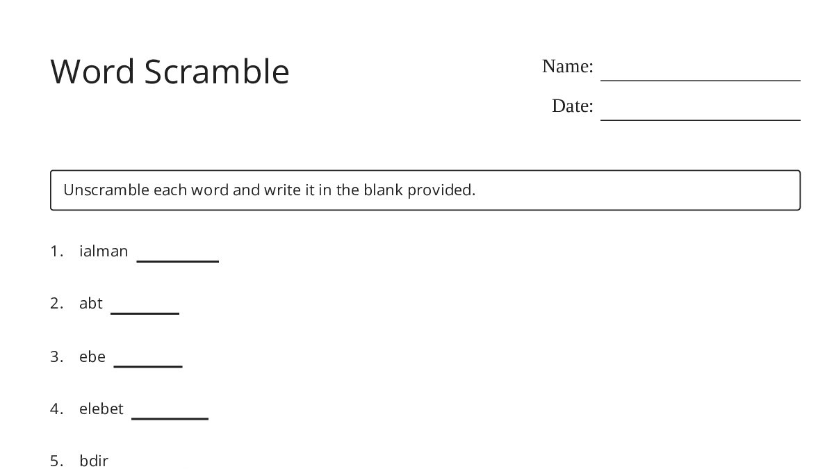 Word Scramble - My Worksheet Maker: Create Your Own Worksheets