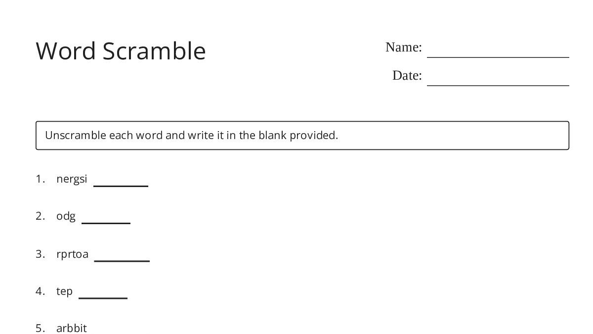 Word Scramble - My Worksheet Maker: Create Your Own Worksheets