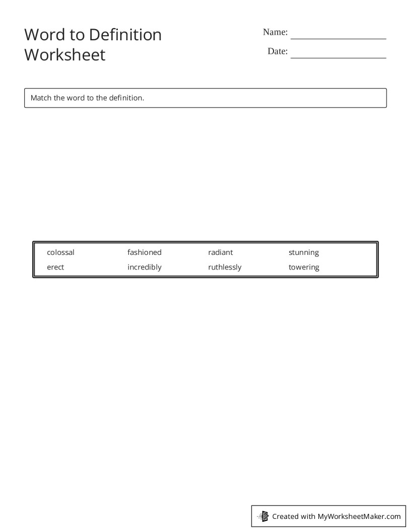 Word to Definition Worksheet - My Worksheet Maker: Create Your Own ...