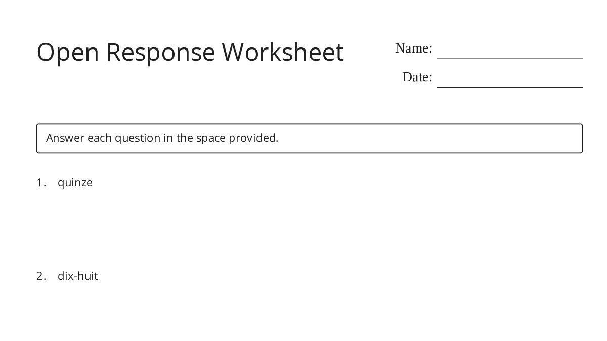 Open Response Worksheet - My Worksheet Maker: Create Your Own Worksheets