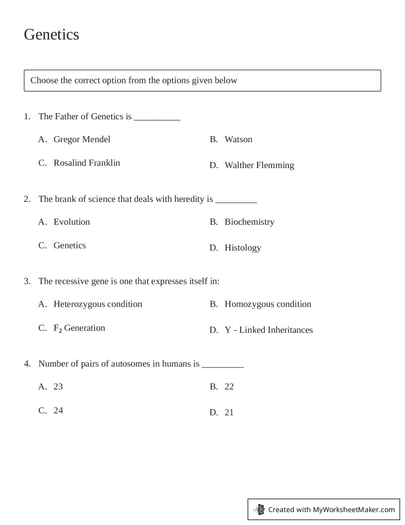 Genetics - My Worksheet Maker: Create Your Own Worksheets