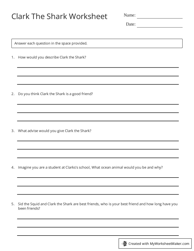 Clark The Shark Worksheet - My Worksheet Maker: Create Your Own Worksheets