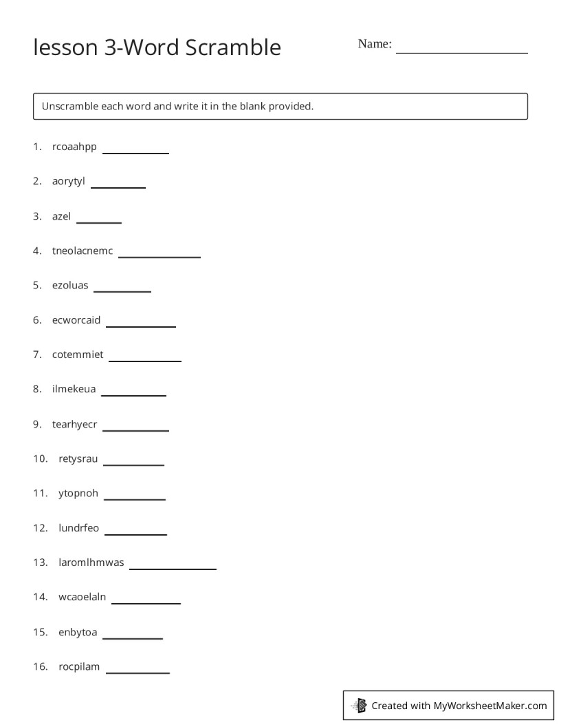lesson 3-Word Scramble - My Worksheet Maker: Create Your Own Worksheets