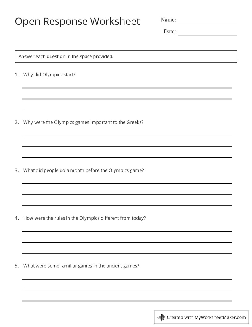 Open Response Worksheet - My Worksheet Maker: Create Your Own Worksheets