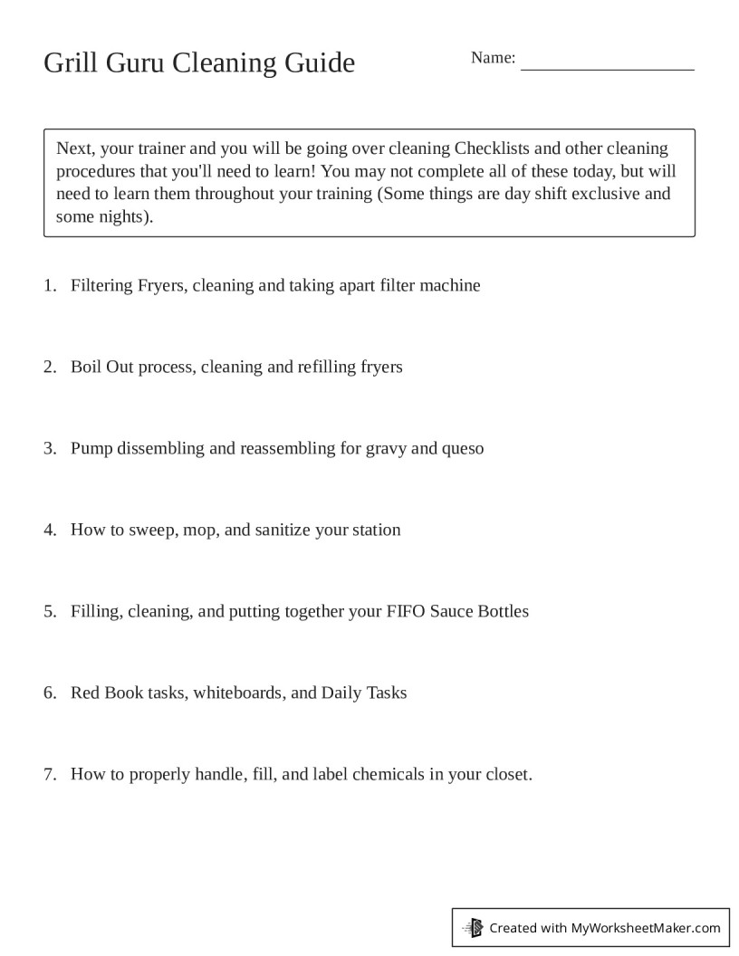 Grill Guru Cleaning Guide - My Worksheet Maker: Create Your Own Worksheets