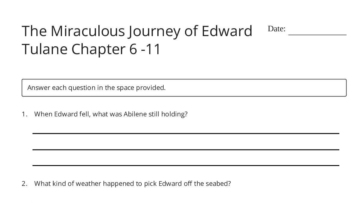 The Miraculous Journey of Edward Tulane Chapter 6 -11 - My Worksheet ...