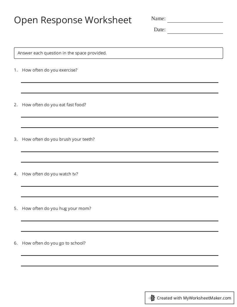 Open Response Worksheet - My Worksheet Maker: Create Your Own Worksheets