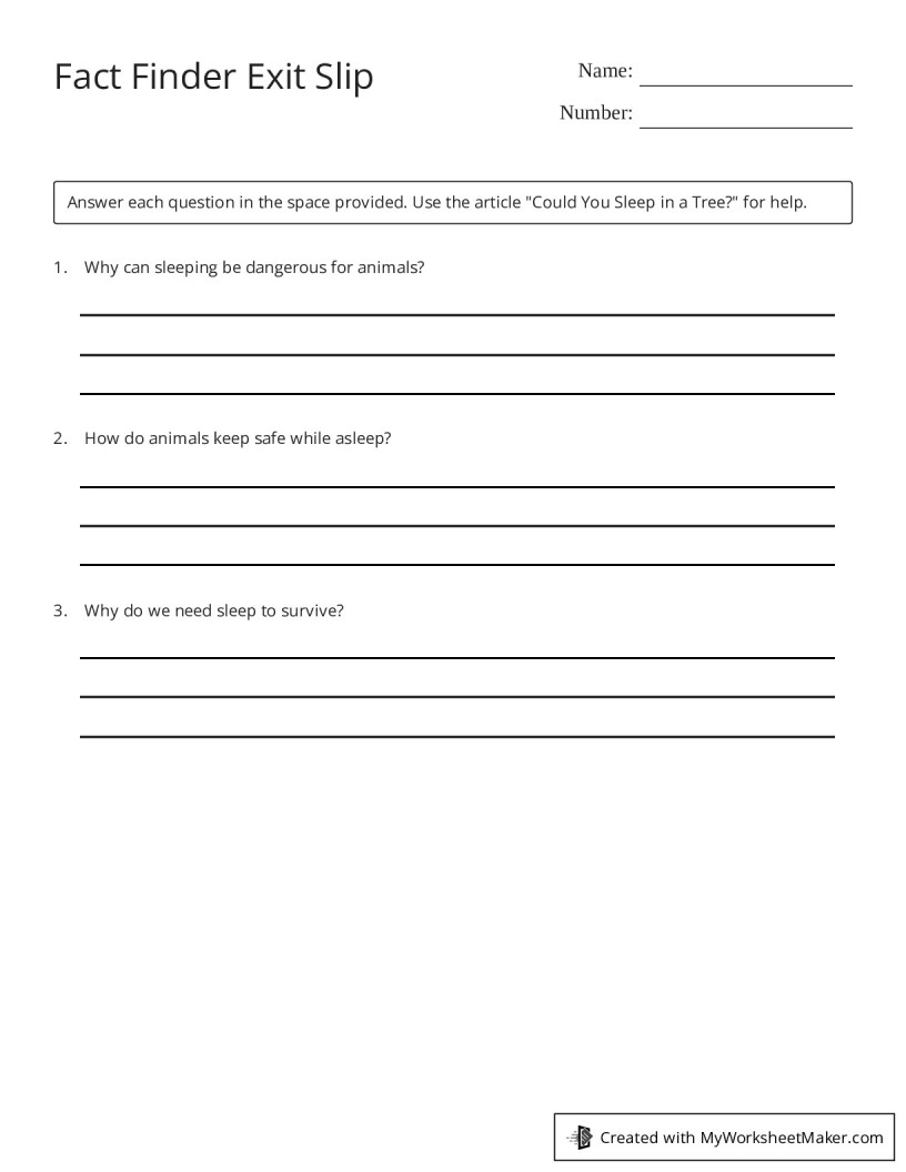 Fact Finder Exit Slip - My Worksheet Maker: Create Your Own Worksheets