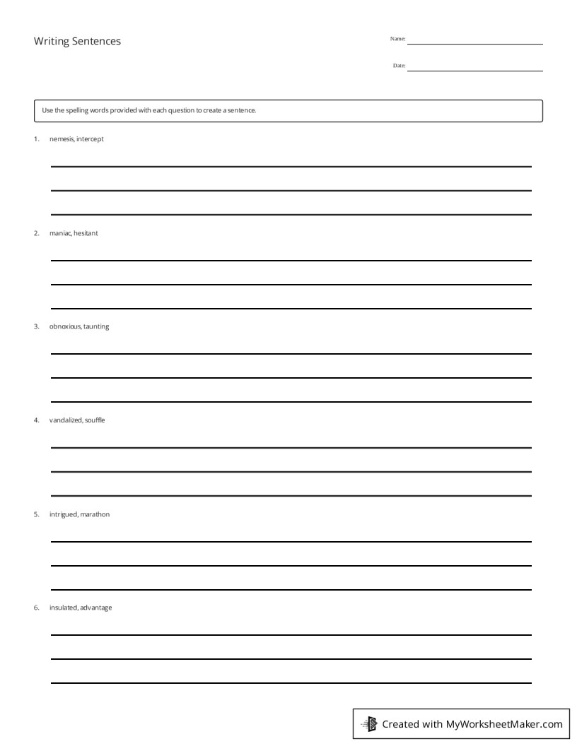 Writing Sentences - My Worksheet Maker: Create Your Own Worksheets