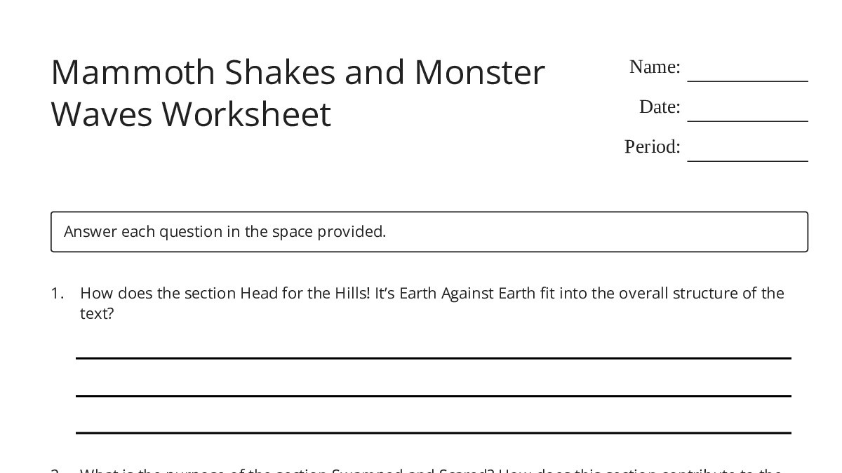 Mammoth Shakes and Monster Waves Worksheet - My Worksheet Maker: Create ...