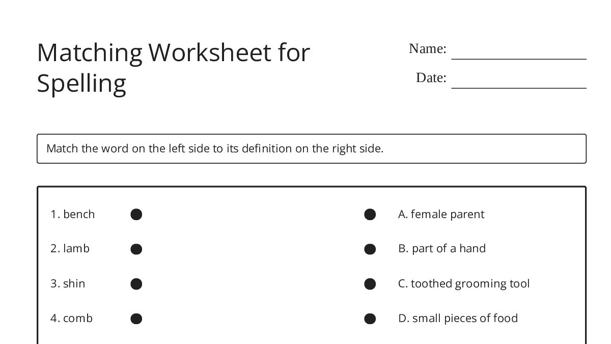 Matching Worksheet for Spelling - My Worksheet Maker: Create Your Own ...
