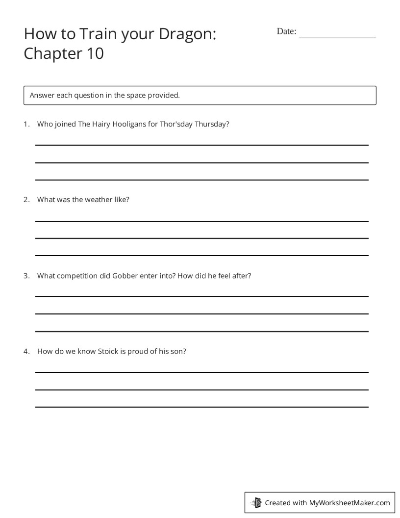 How to Train your Dragon: Chapter 10 - My Worksheet Maker: Create Your ...