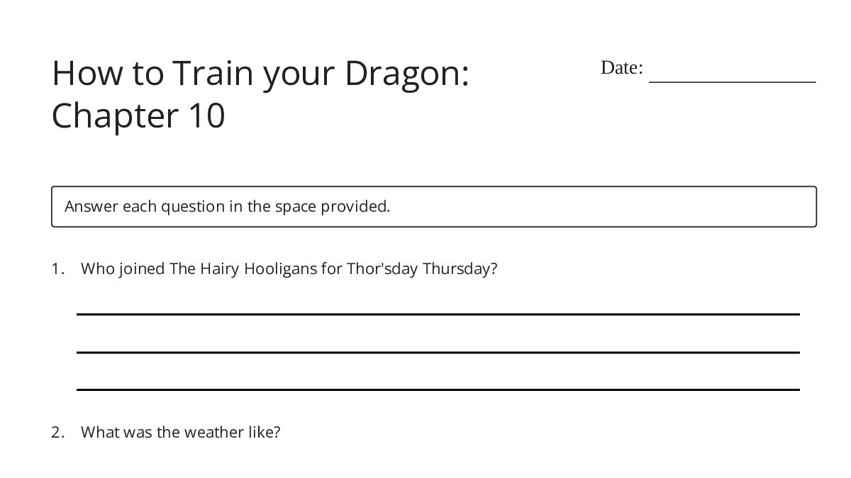How to Train your Dragon: Chapter 10 - My Worksheet Maker: Create Your ...