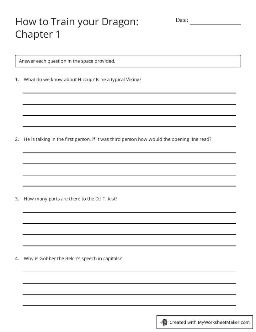 How to Train your Dragon: Chapter 1 - My Worksheet Maker: Create Your ...