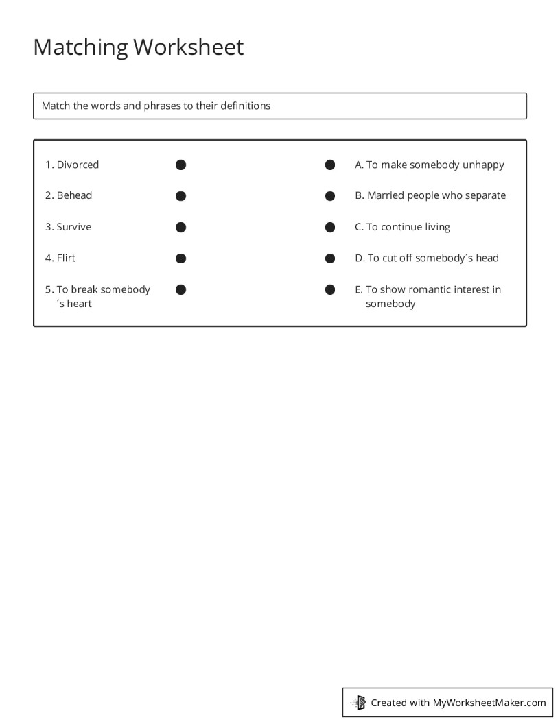 Matching Worksheet - My Worksheet Maker: Create Your Own Worksheets