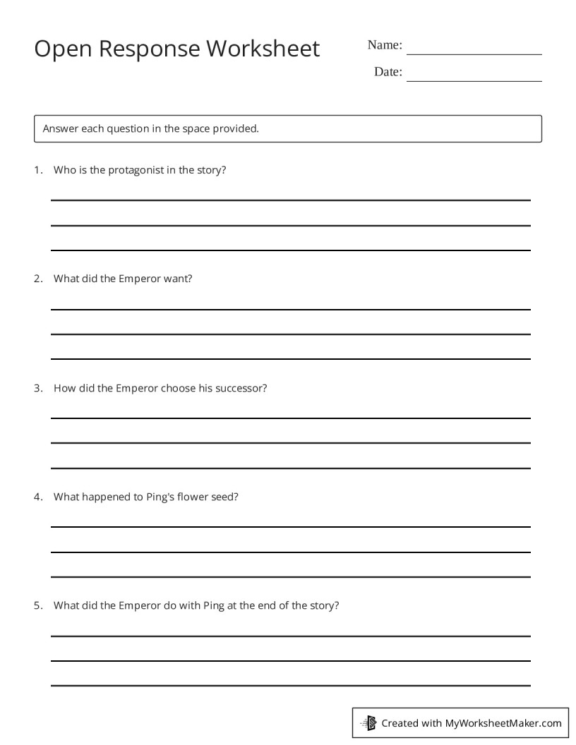 Open Response Worksheet - My Worksheet Maker: Create Your Own Worksheets