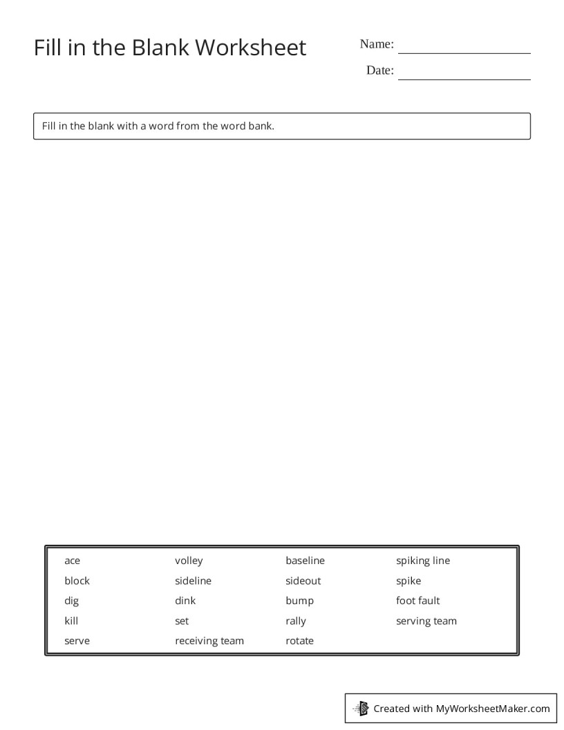 Fill in the Blank Worksheet - My Worksheet Maker: Create Your Own ...