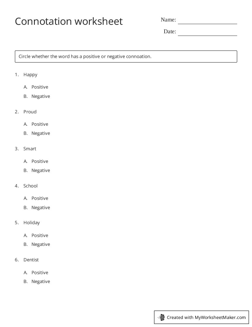 Connotation worksheet - My Worksheet Maker: Create Your Own Worksheets