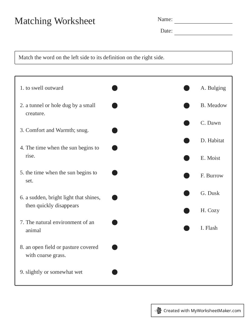 Matching Worksheet - My Worksheet Maker: Create Your Own Worksheets