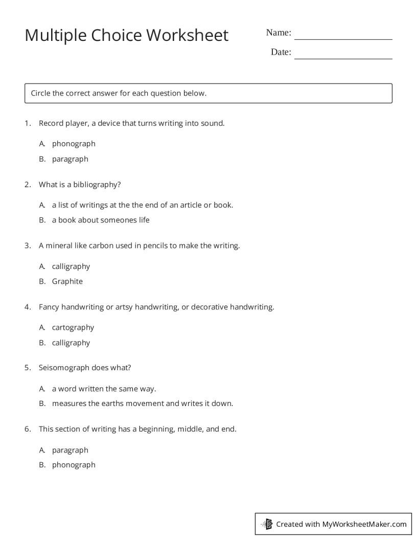 Free Printable Multiple Choice Worksheets Free Printable - Otosection Free Printable Multiple Choice Worksheets Free Printable - Otosection