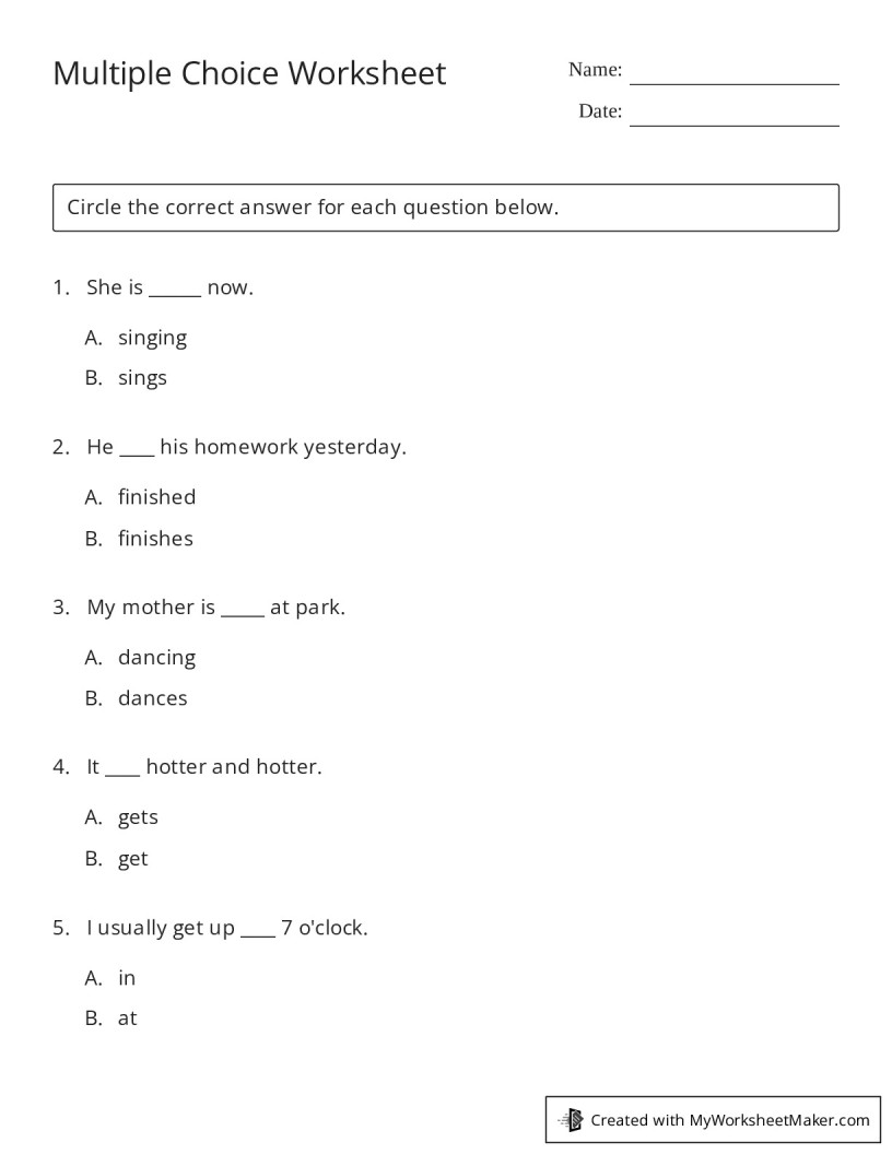 Multiple Choice Worksheet - My Worksheet Maker: Create Your Own Worksheets