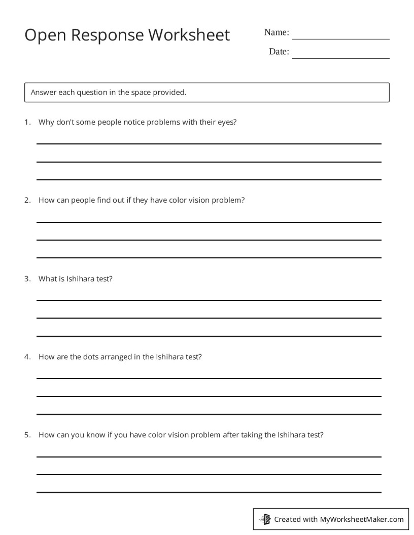 Open Response Worksheet - My Worksheet Maker: Create Your Own Worksheets