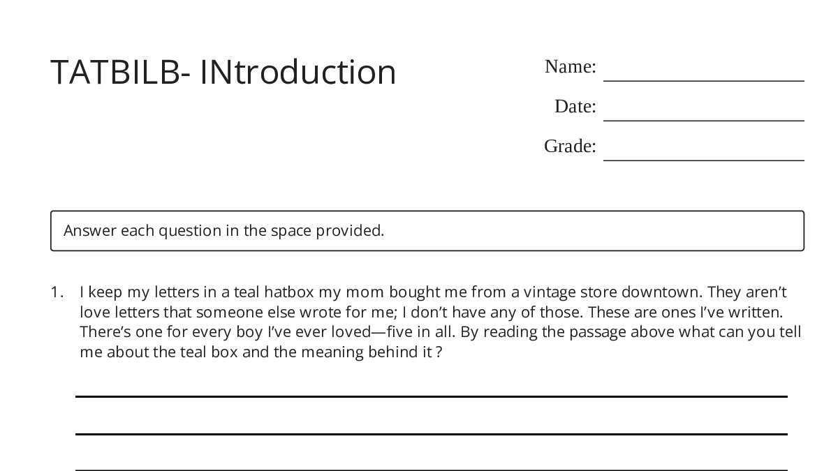 TATBILB- INtroduction - My Worksheet Maker: Create Your Own Worksheets