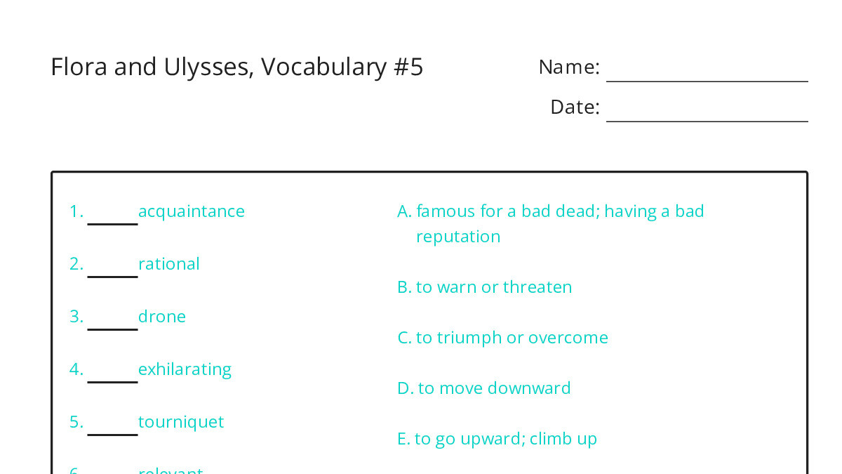 Flora and Ulysses, Vocabulary #5 - My Worksheet Maker: Create Your Own ...
