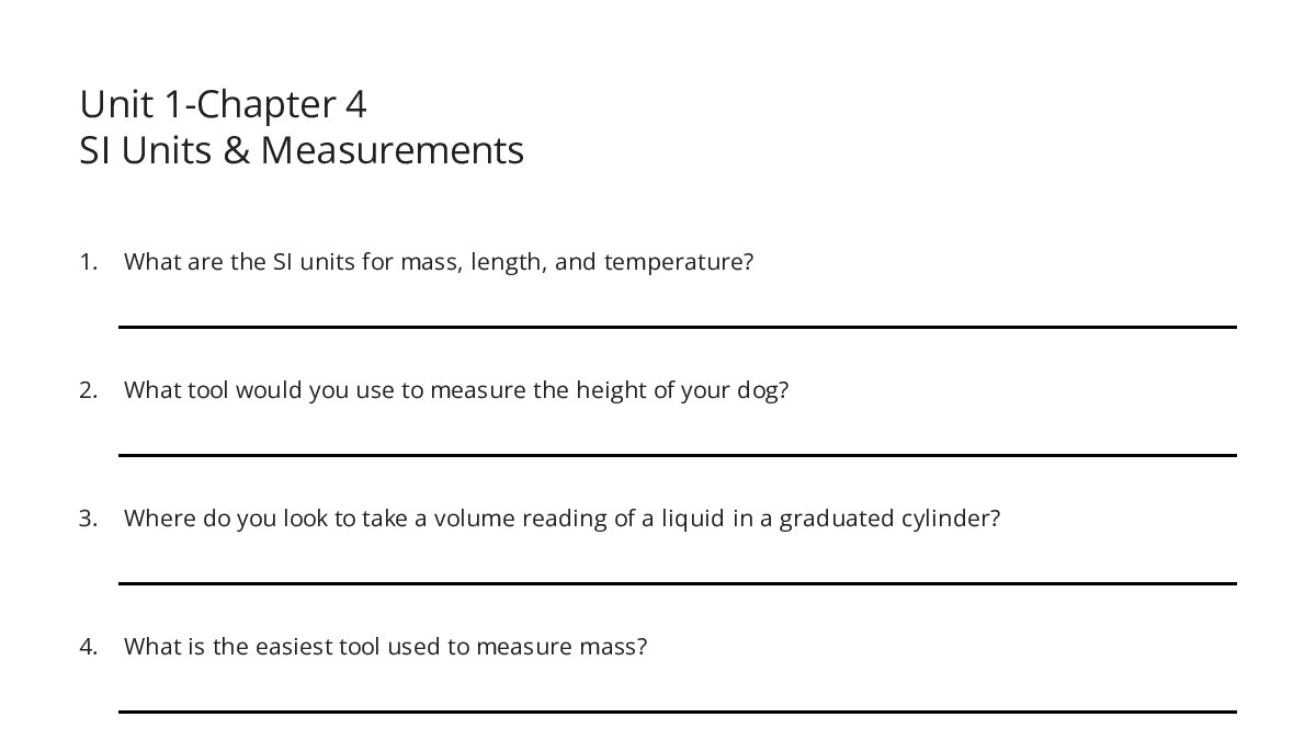 Unit 1-Chapter 4 SI Units & Measurements - My Worksheet Maker: Create ...