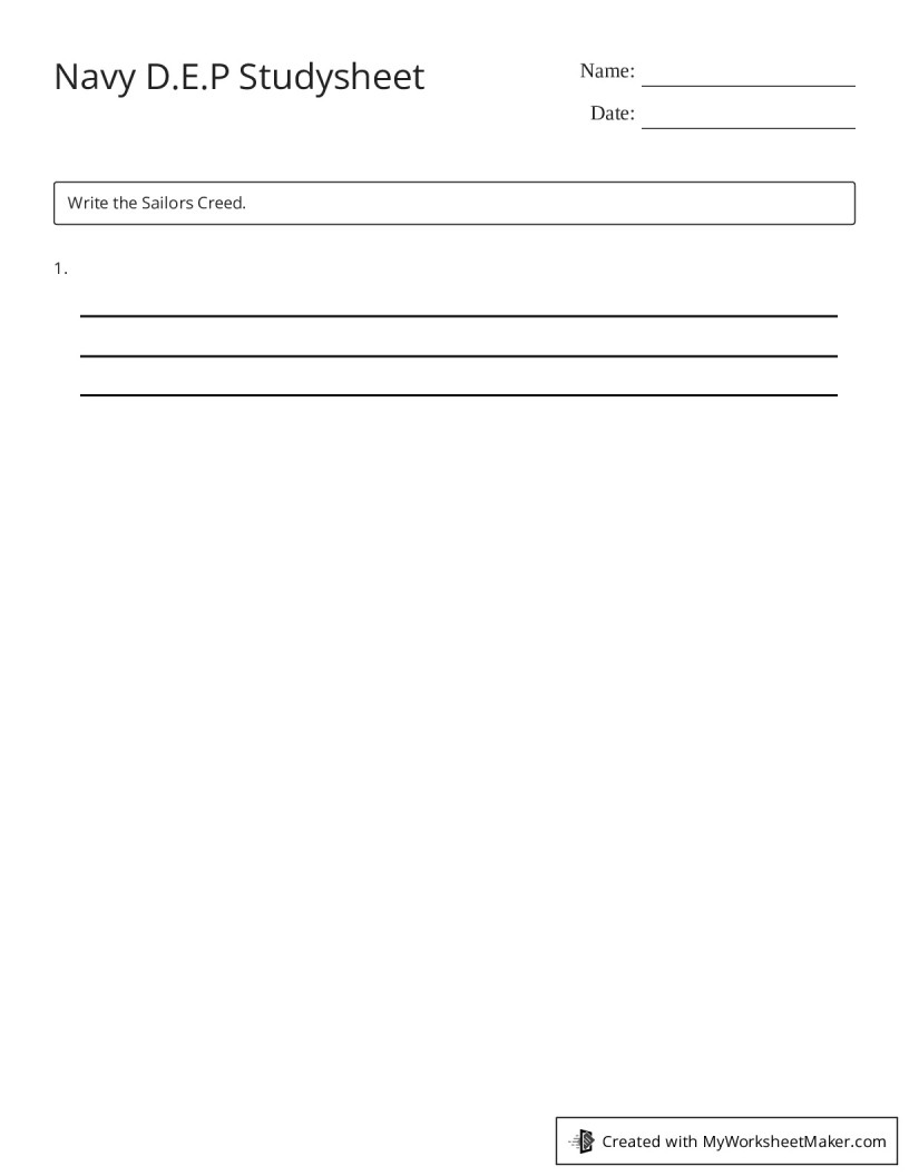 Navy D.E.P Studysheet - My Worksheet Maker: Create Your Own Worksheets