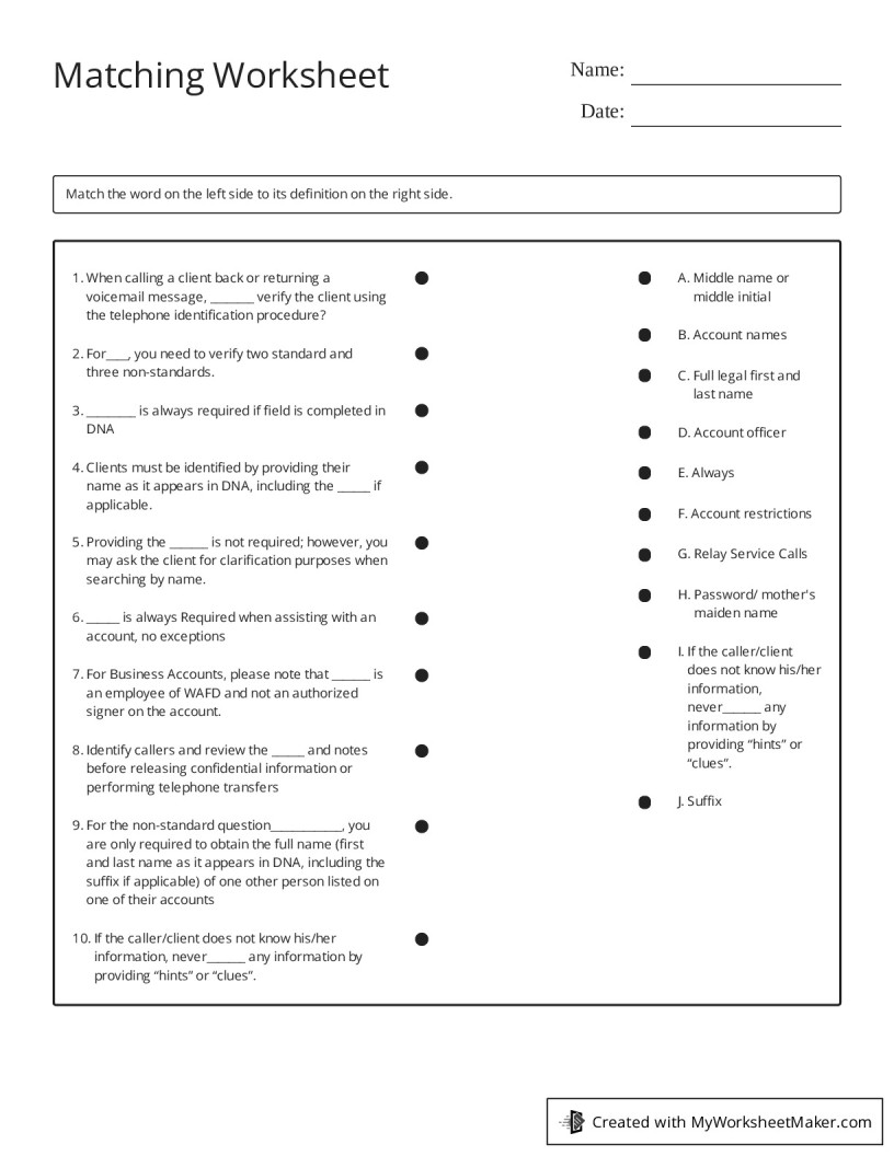 Matching Worksheet - My Worksheet Maker: Create Your Own Worksheets