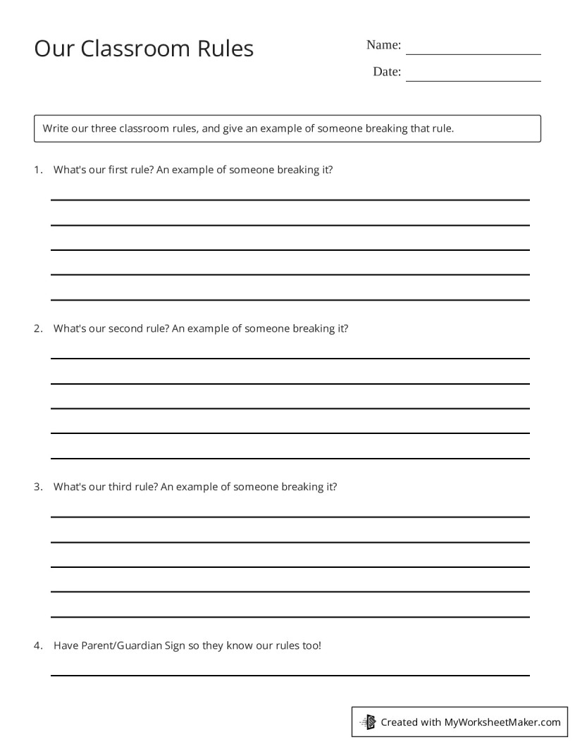 Our Classroom Rules - My Worksheet Maker: Create Your Own Worksheets