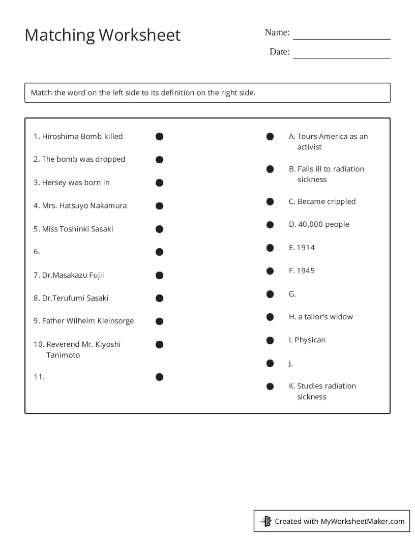 Matching Worksheet - My Worksheet Maker: Create Your Own Worksheets