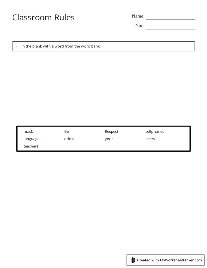 Classroom Rules - My Worksheet Maker: Create Your Own Worksheets