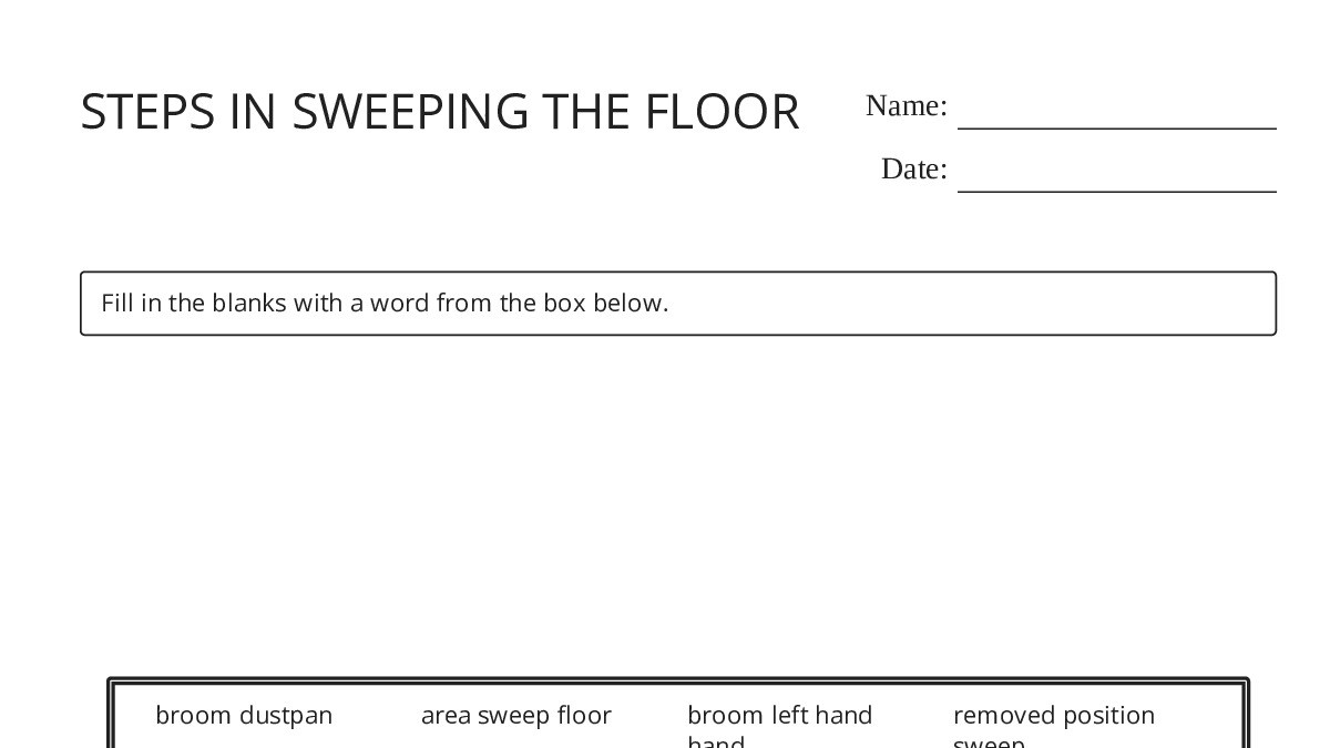 STEPS IN SWEEPING THE FLOOR - My Worksheet Maker: Create Your Own ...