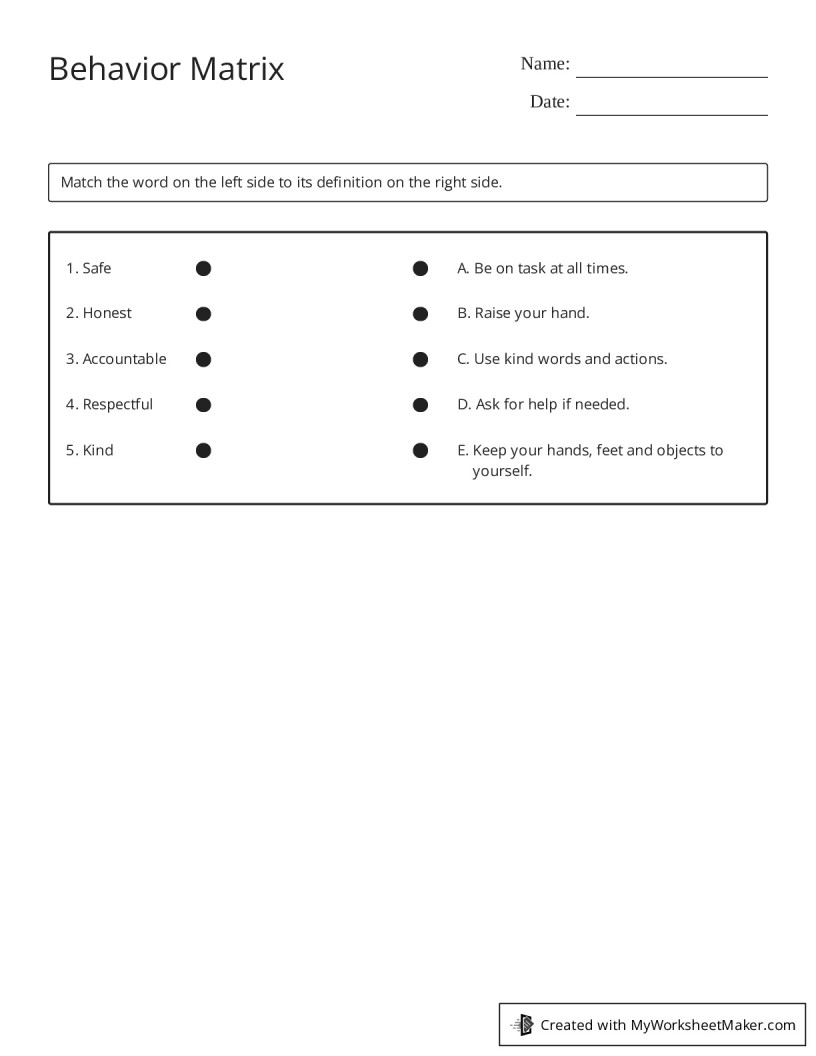 Behavior Matrix - My Worksheet Maker: Create Your Own Worksheets