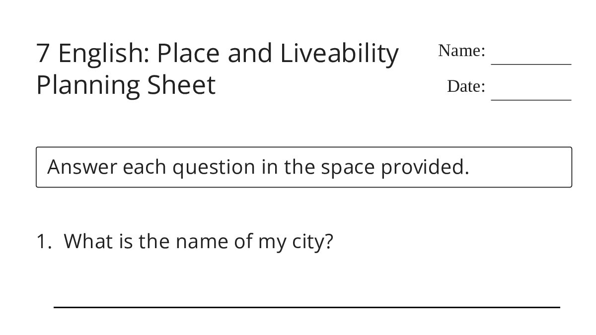7 English: Place and Liveability Planning Sheet - My Worksheet Maker ...