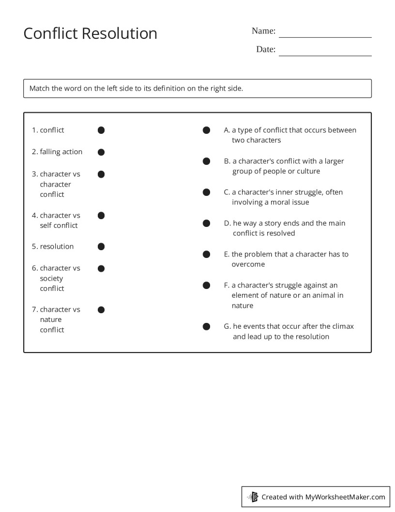 Conflict Resolution - My Worksheet Maker: Create Your Own Worksheets