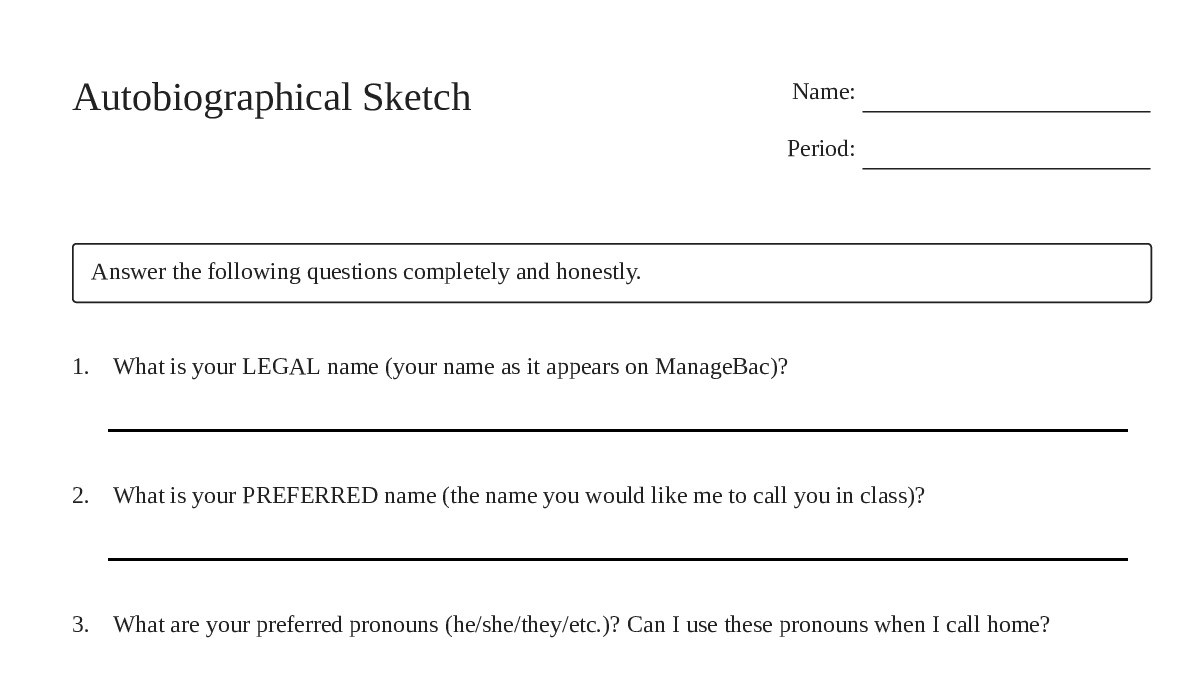 Autobiographical Sketch - My Worksheet Maker: Create Your Own Worksheets