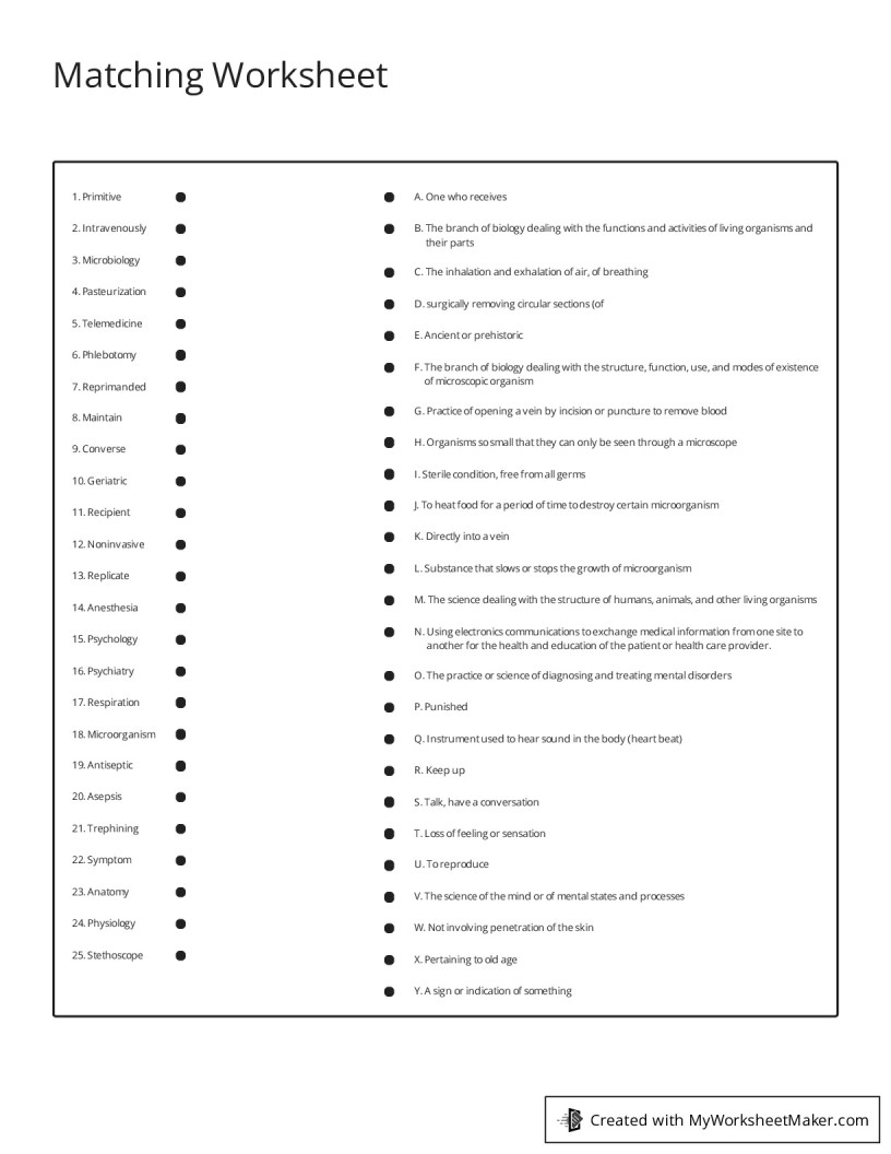 Matching Worksheet - My Worksheet Maker: Create Your Own Worksheets