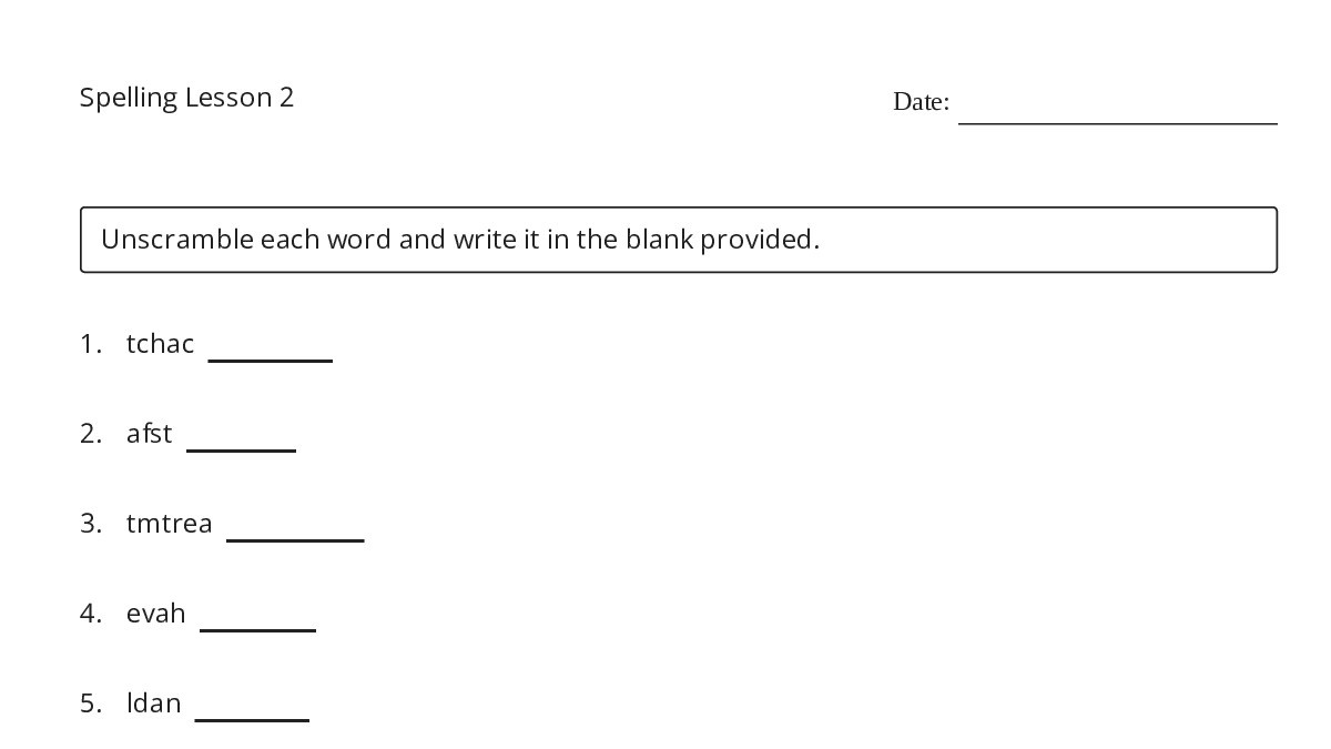 Spelling Lesson 2 - My Worksheet Maker: Create Your Own Worksheets