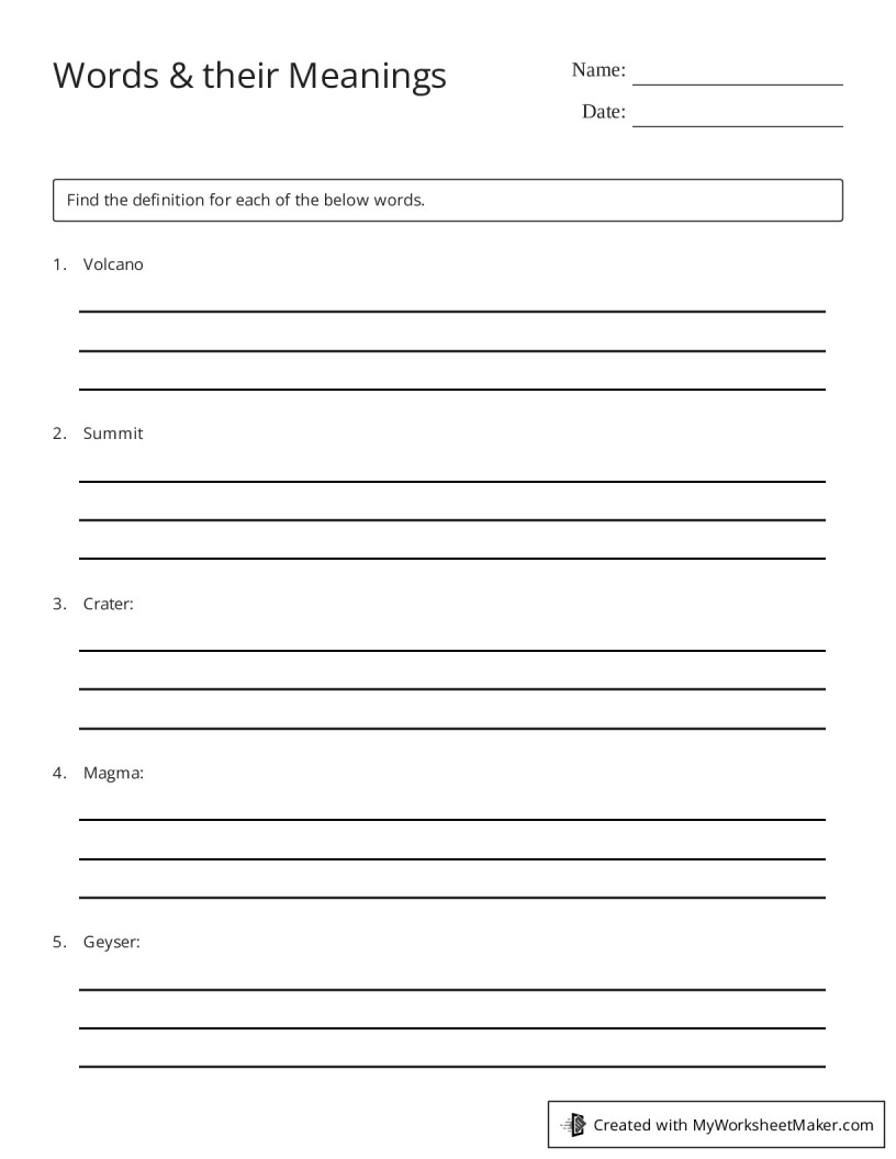Words & their Meanings - My Worksheet Maker: Create Your Own Worksheets