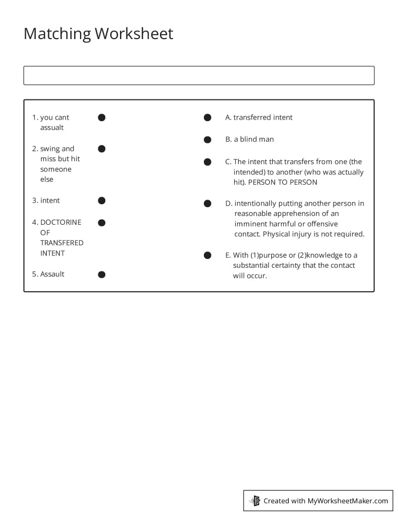 Matching Worksheet - My Worksheet Maker: Create Your Own Worksheets