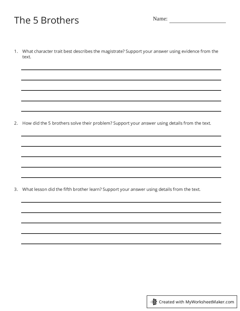 The 5 Brothers - My Worksheet Maker: Create Your Own Worksheets
