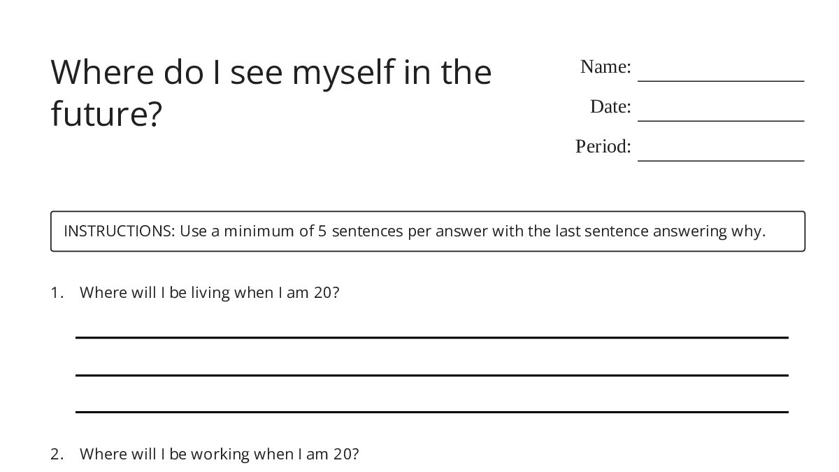 Where do I see myself in the future? - My Worksheet Maker: Create Your ...