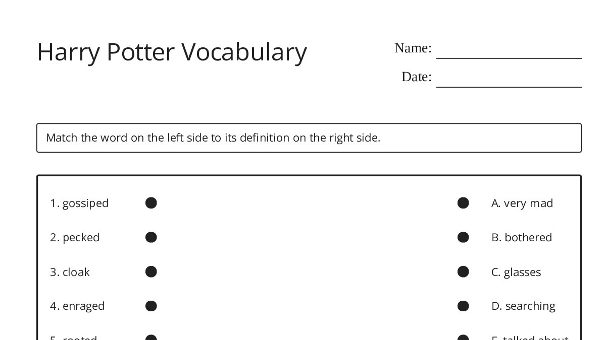 Harry Potter Vocabulary - My Worksheet Maker: Create Your Own Worksheets