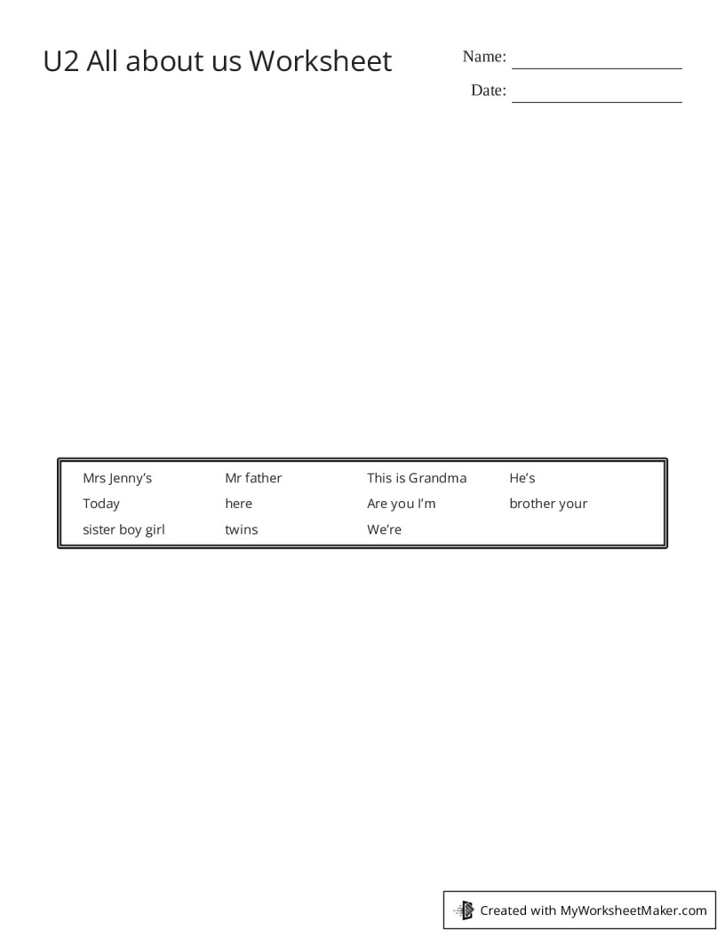 U2 All about us Worksheet - My Worksheet Maker: Create Your Own Worksheets