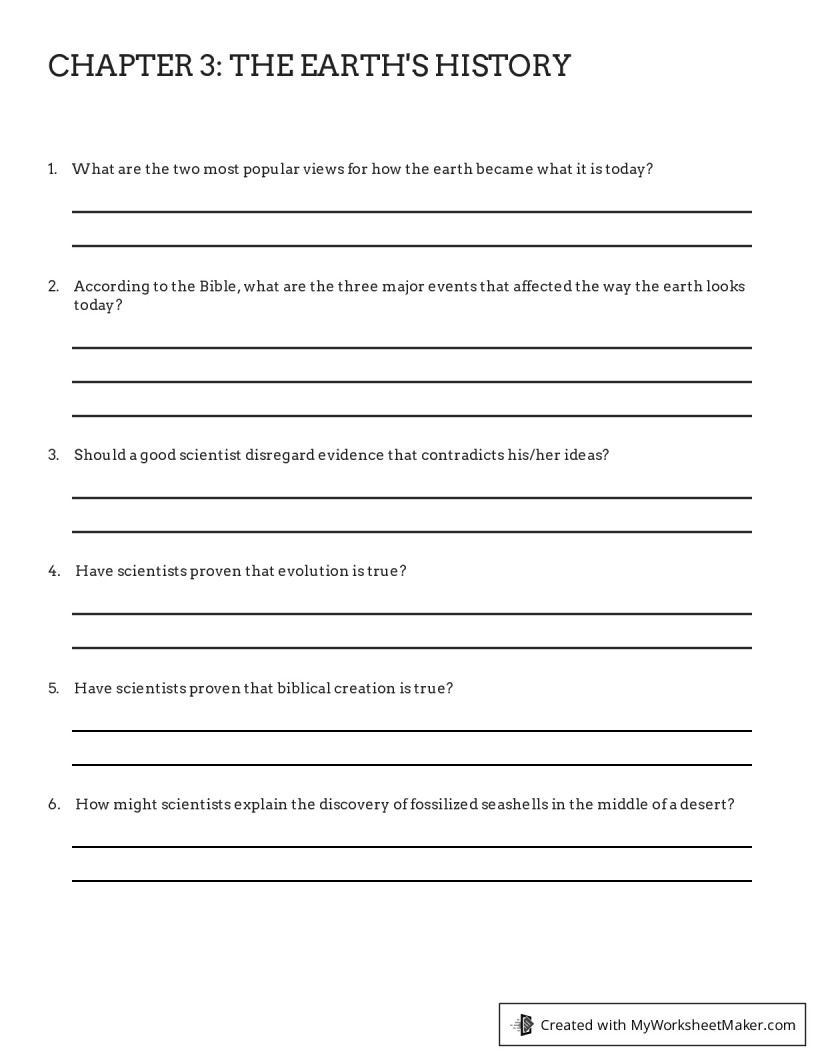CHAPTER 3: THE EARTH'S HISTORY - My Worksheet Maker: Create Your Own ...